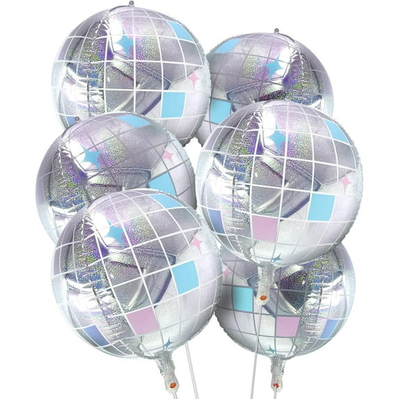 6 Pcs Iridescent Disco Ball Balloons, Huge Shiny Disco Aluminum Foil ...
