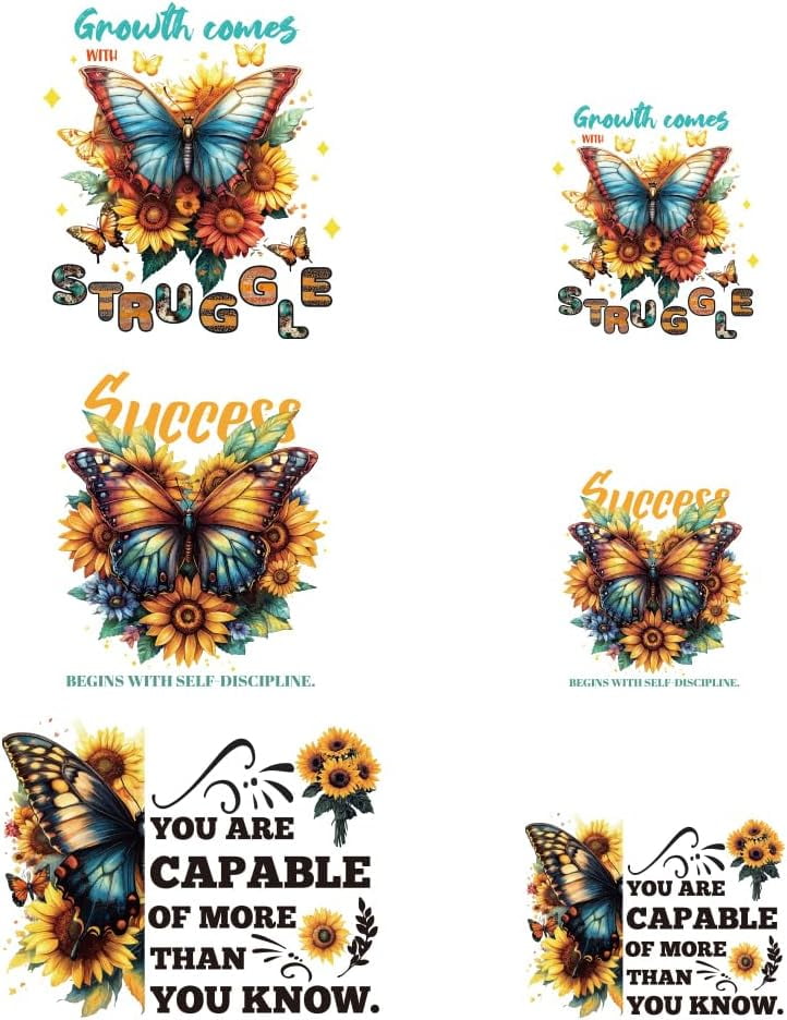 6 Pcs Iron on Decals Patches 6 Sizes Butterflies Flowers Iron on ...