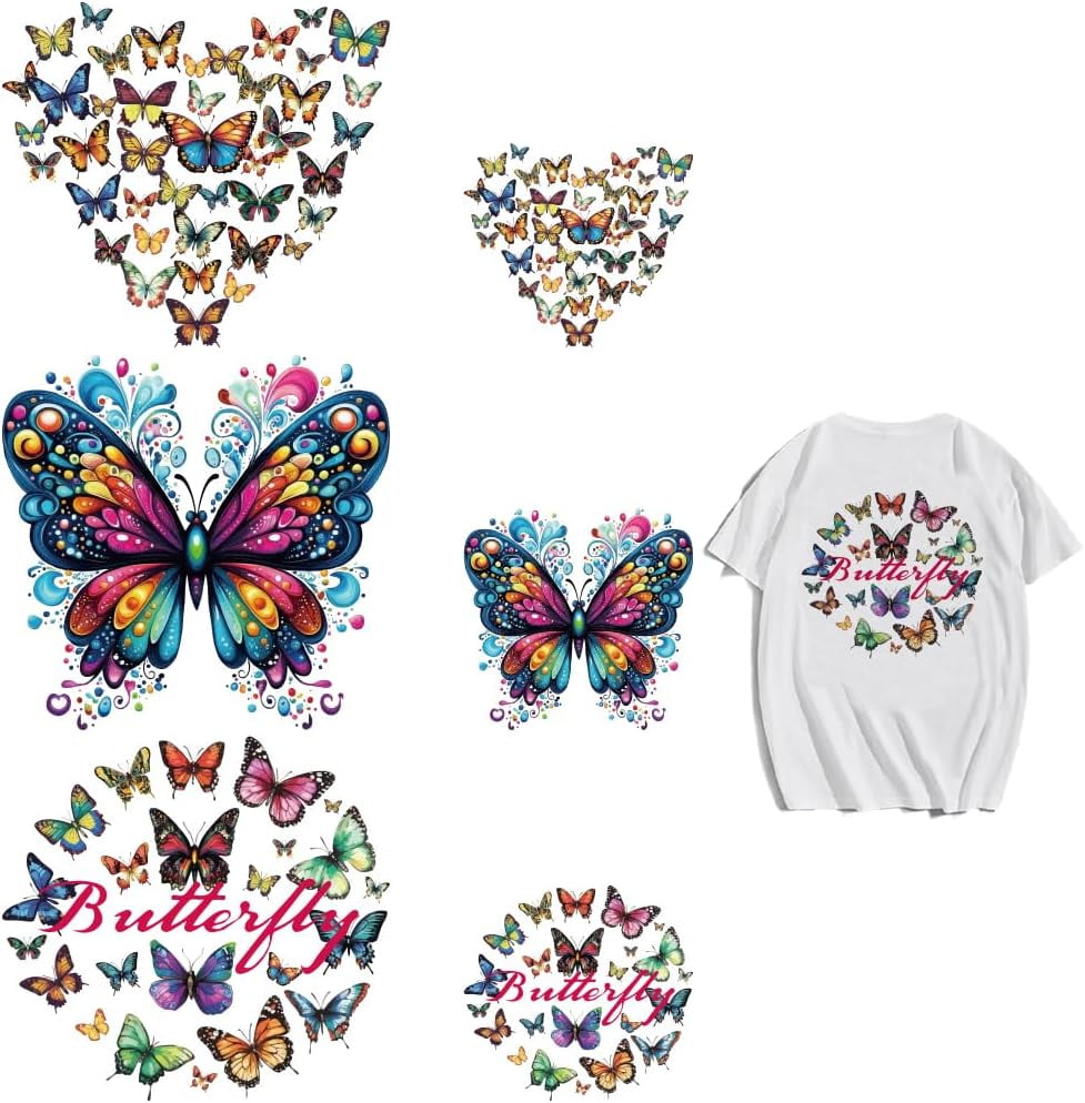 6 Pcs Iron on Decals Patches 6 Sizes Colorful Butterflies Iron on ...