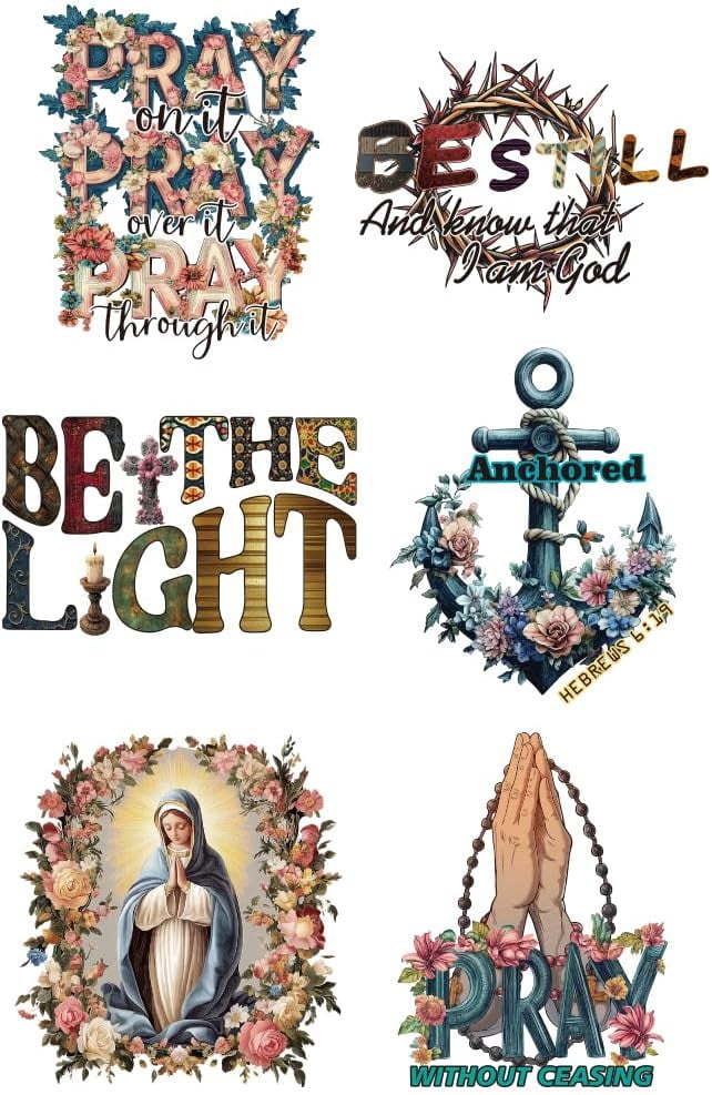 6 Pcs Iron on Decals Patches 6 Sizes Religion Theme Iron on Stickers ...
