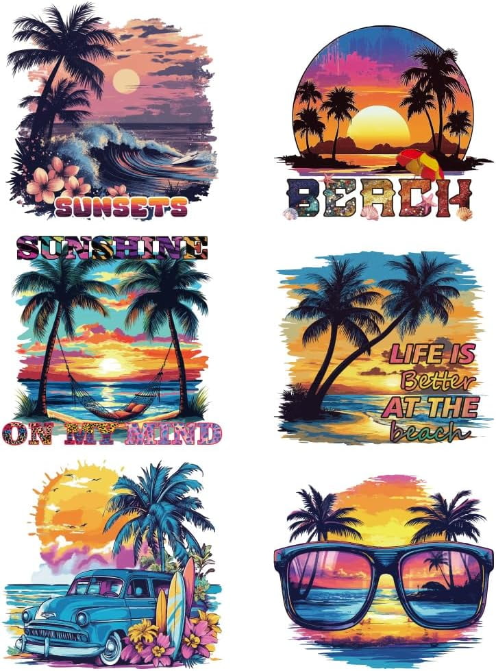 6 Pcs Iron on Decals Patches 6 Sizes Summer Beach Theme Iron on ...