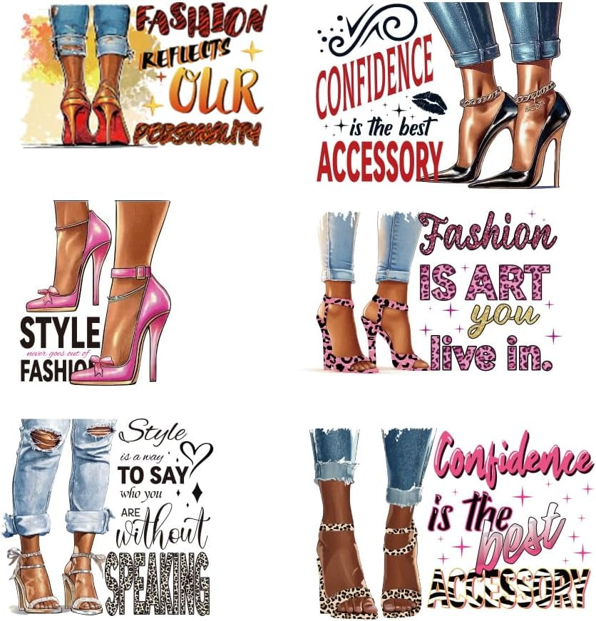 6 Pcs Iron on Decals Patches 6 Sizes Women High Heels Iron on Stickers ...