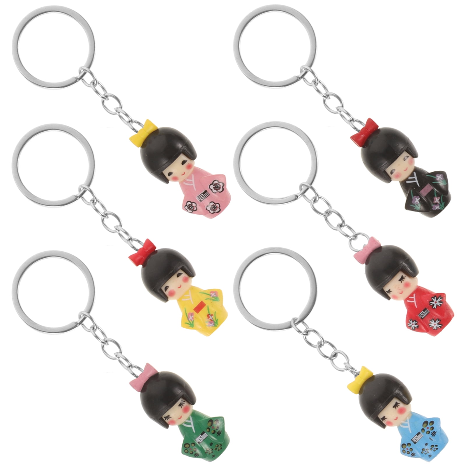6 Pcs Japanese Keyrings Bunny Key Chain Kimono Doll Child 9X2X1.5CM ...