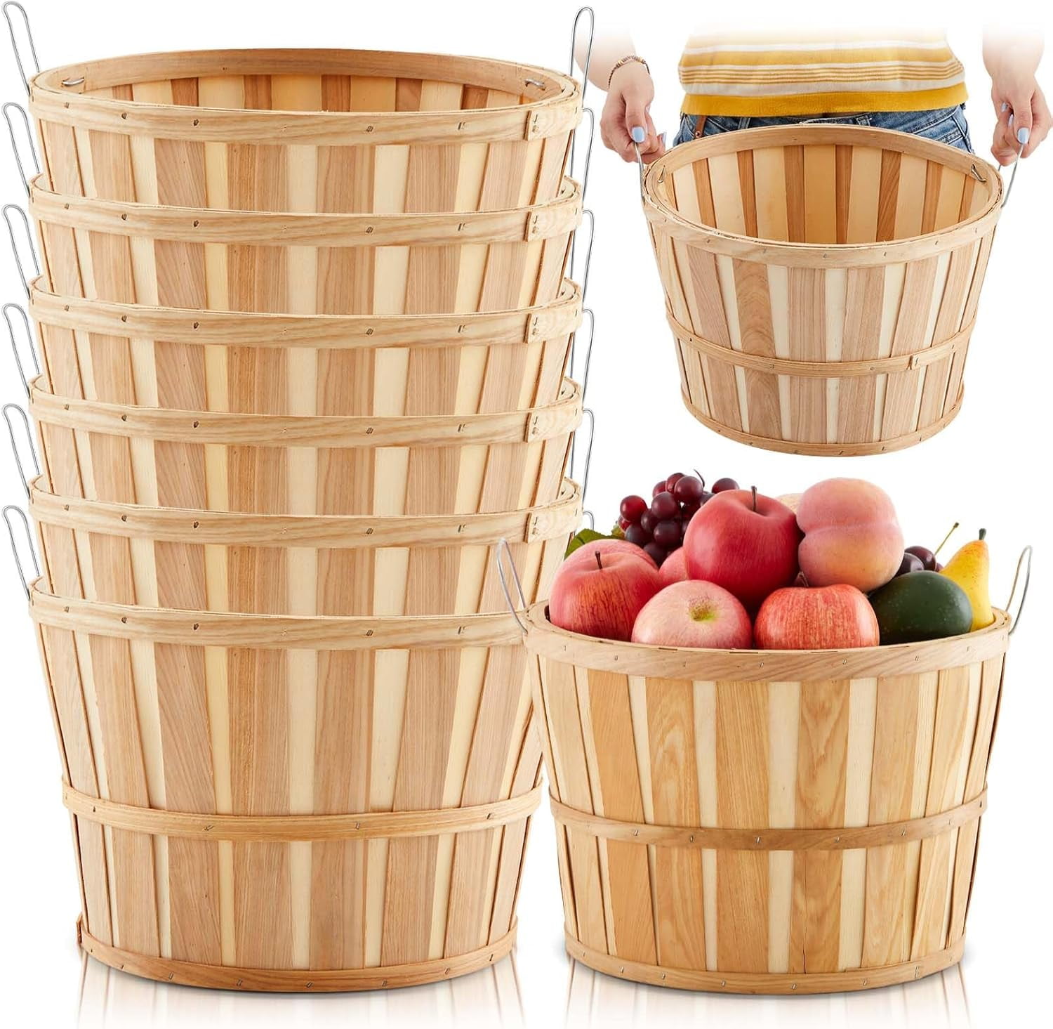 6 Pcs Jumbo Half Bushel Baskets - Large Round Wooden Apple Basket With ...