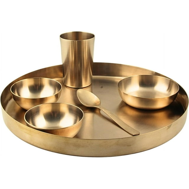 6 Pcs Kansa Dinner Set, Perfect for Traditional Dining, Durable Bronze ...