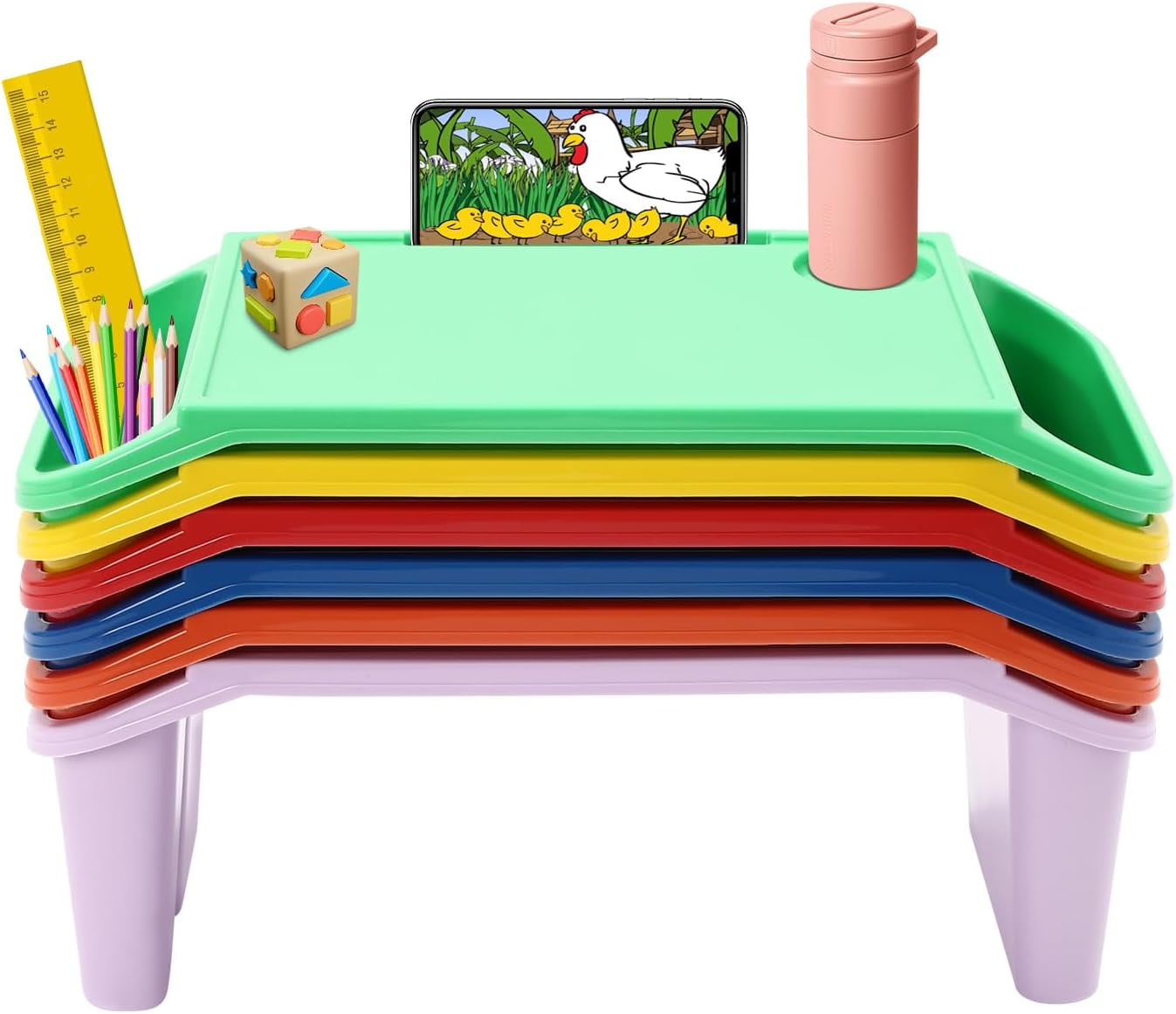 6 Pcs Kids Lap Desk, Colorful Tray with Storage Plastic Breakfast ...