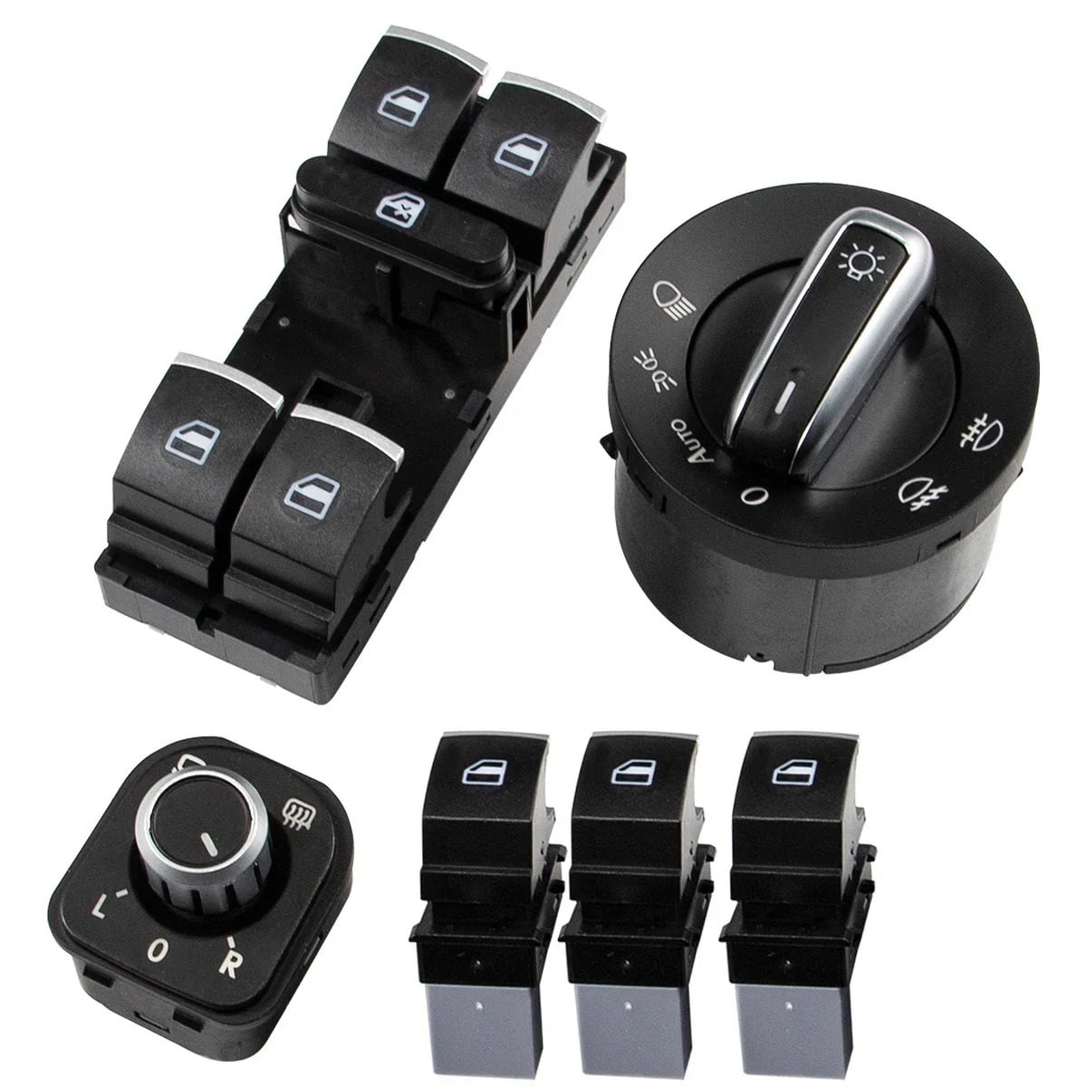 6 Pcs/Kit Chrome Auto Window Switch Headlight Switches Window Control ...