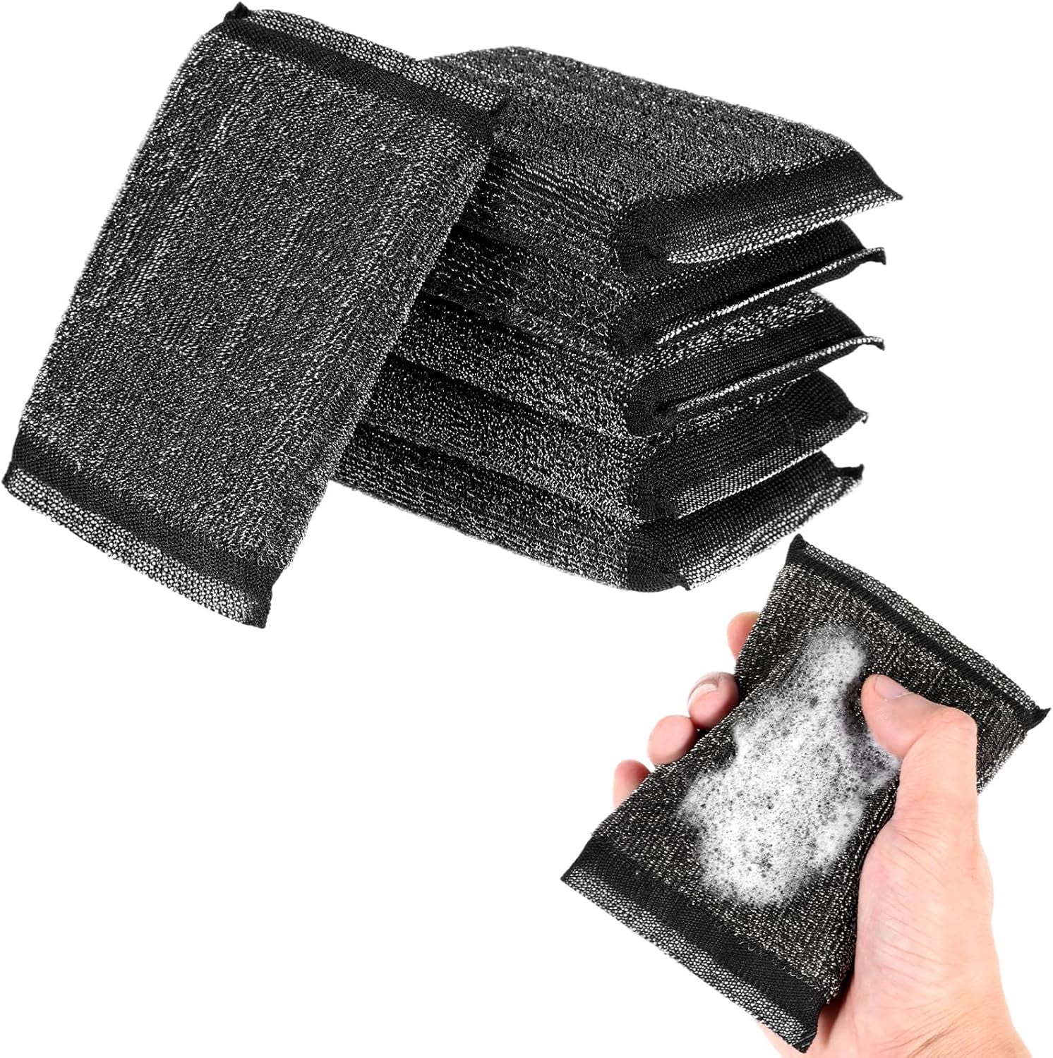 6 Pcs Kitchen Sponges, Steel Wool Scrubbing Sponges, Non Scratch ...