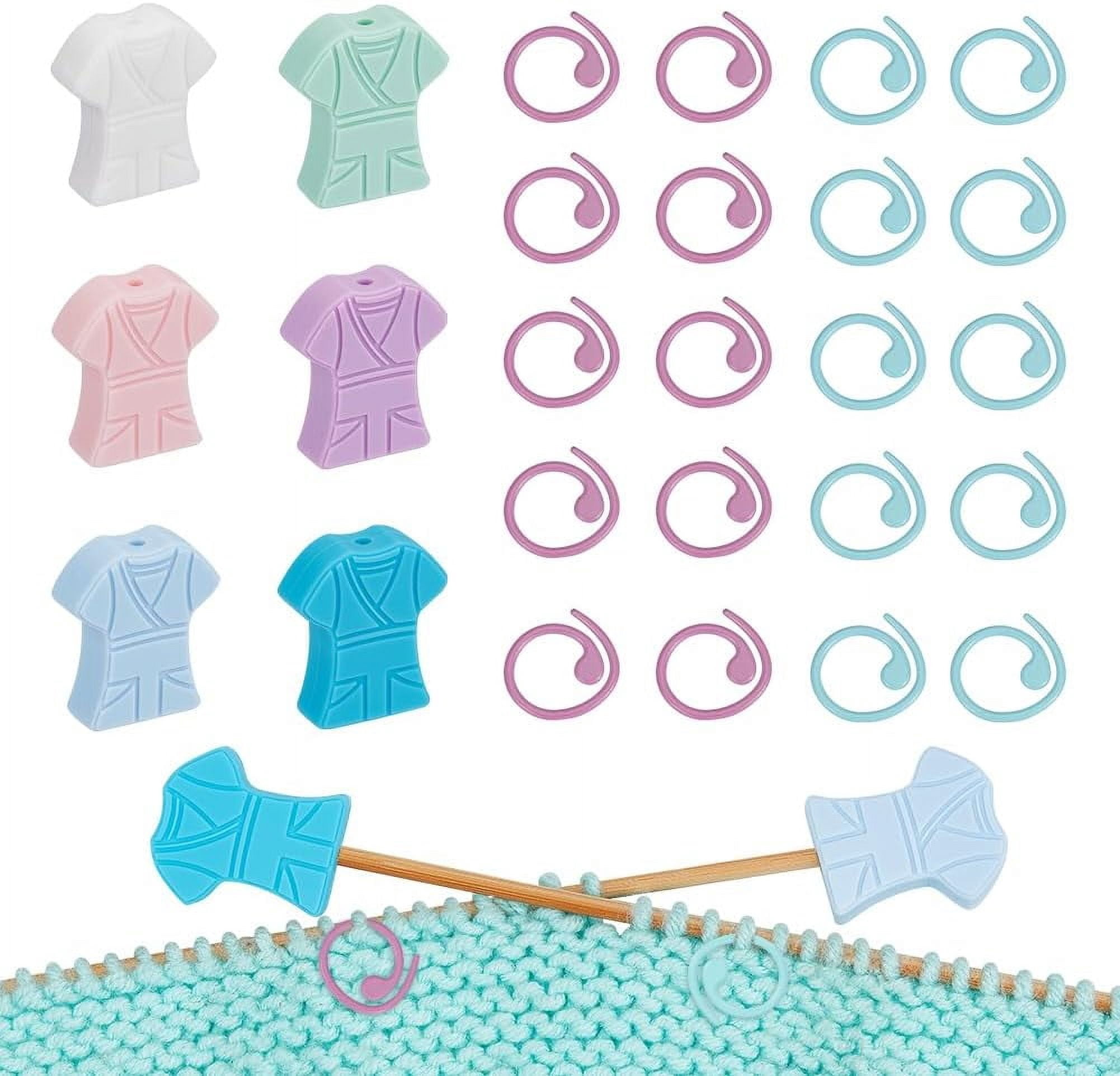 6 Pcs Knitting Needle Stoppers 20 Pcs Knitting Stitch Marker Rings ...