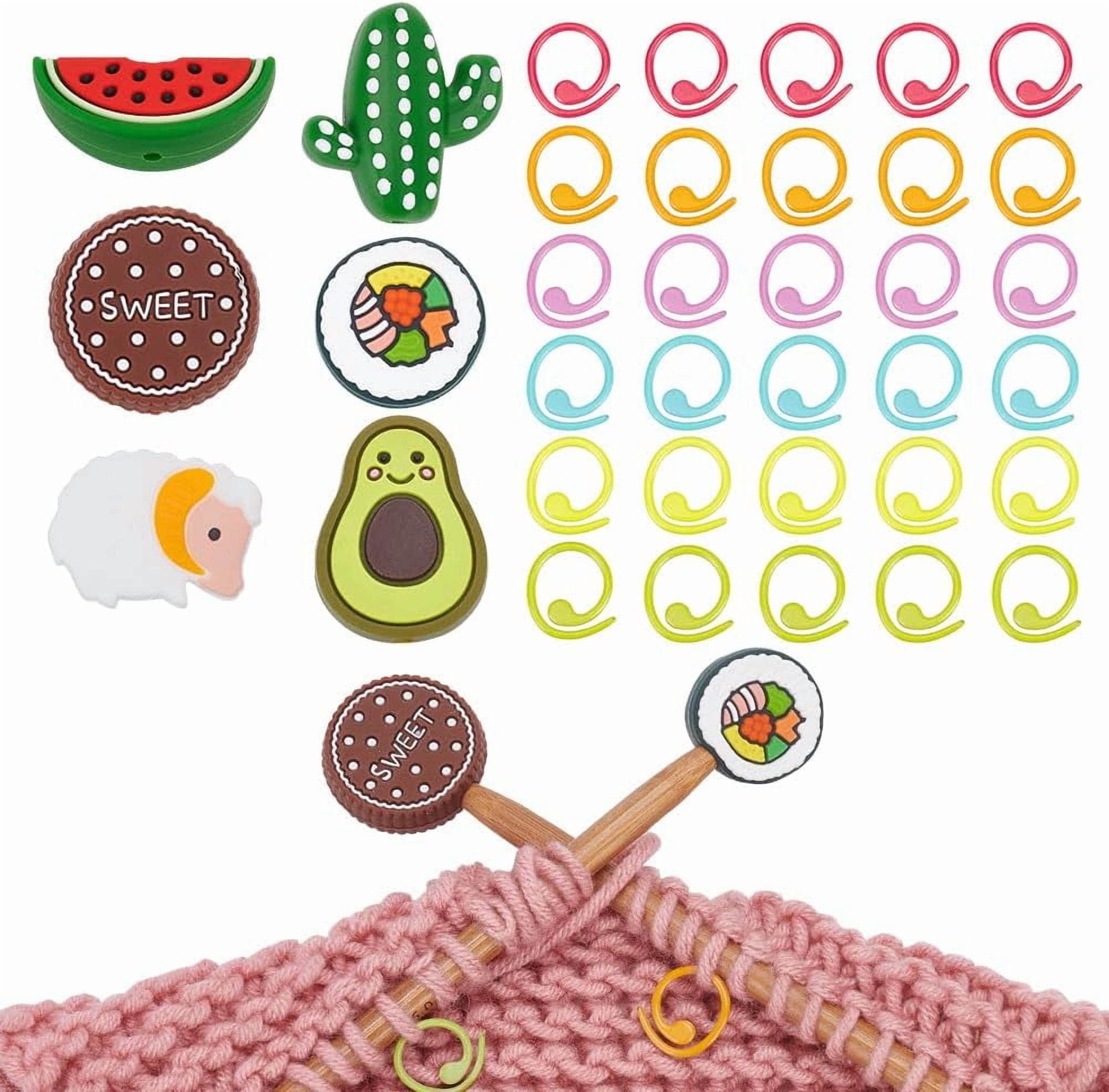 6 Pcs Knitting Needle Stoppers 30 Pcs Knitting Stitch Marker Rings Food ...