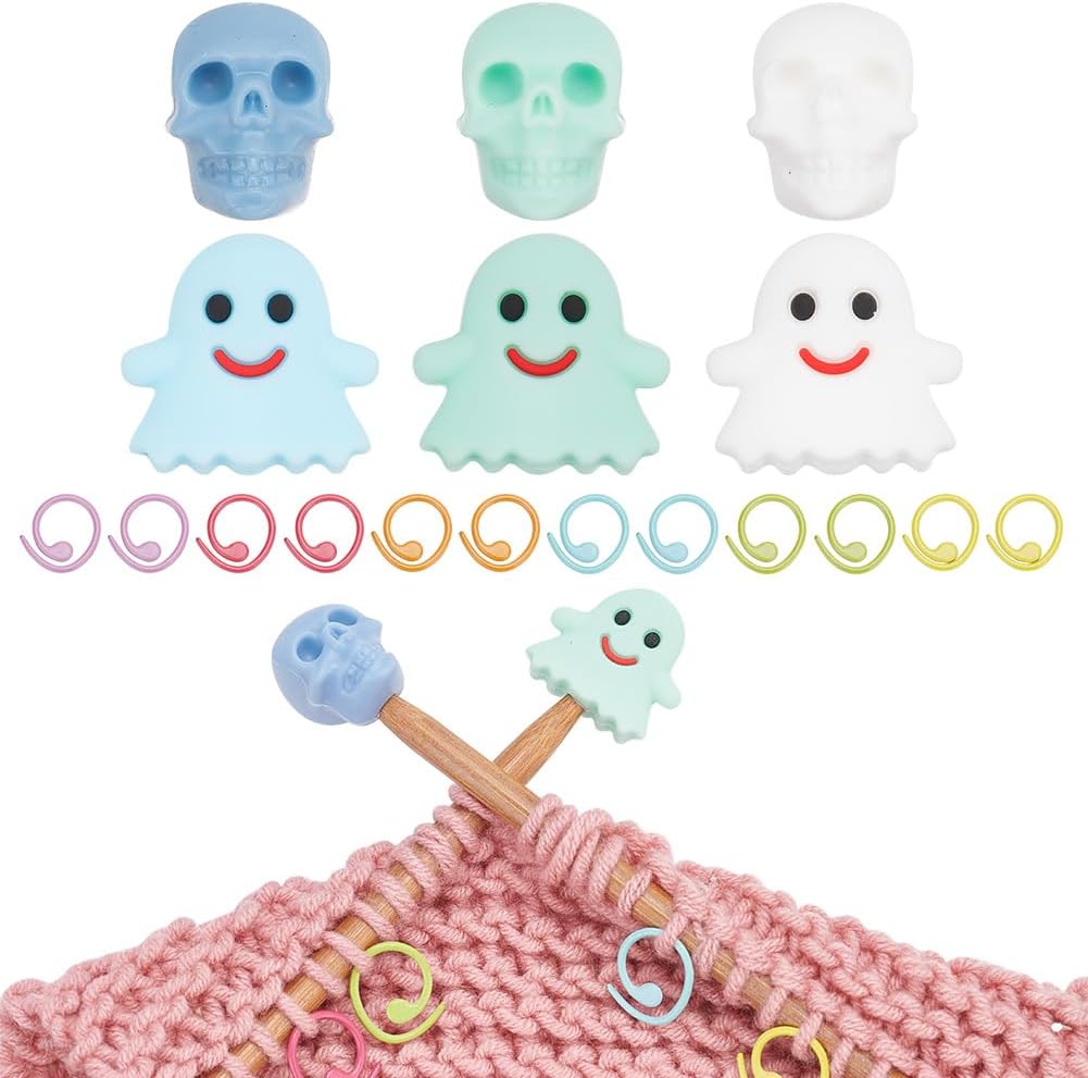 6 Pcs Knitting Needle Stoppers 30 Pcs Knitting Stitch Marker Rings ...