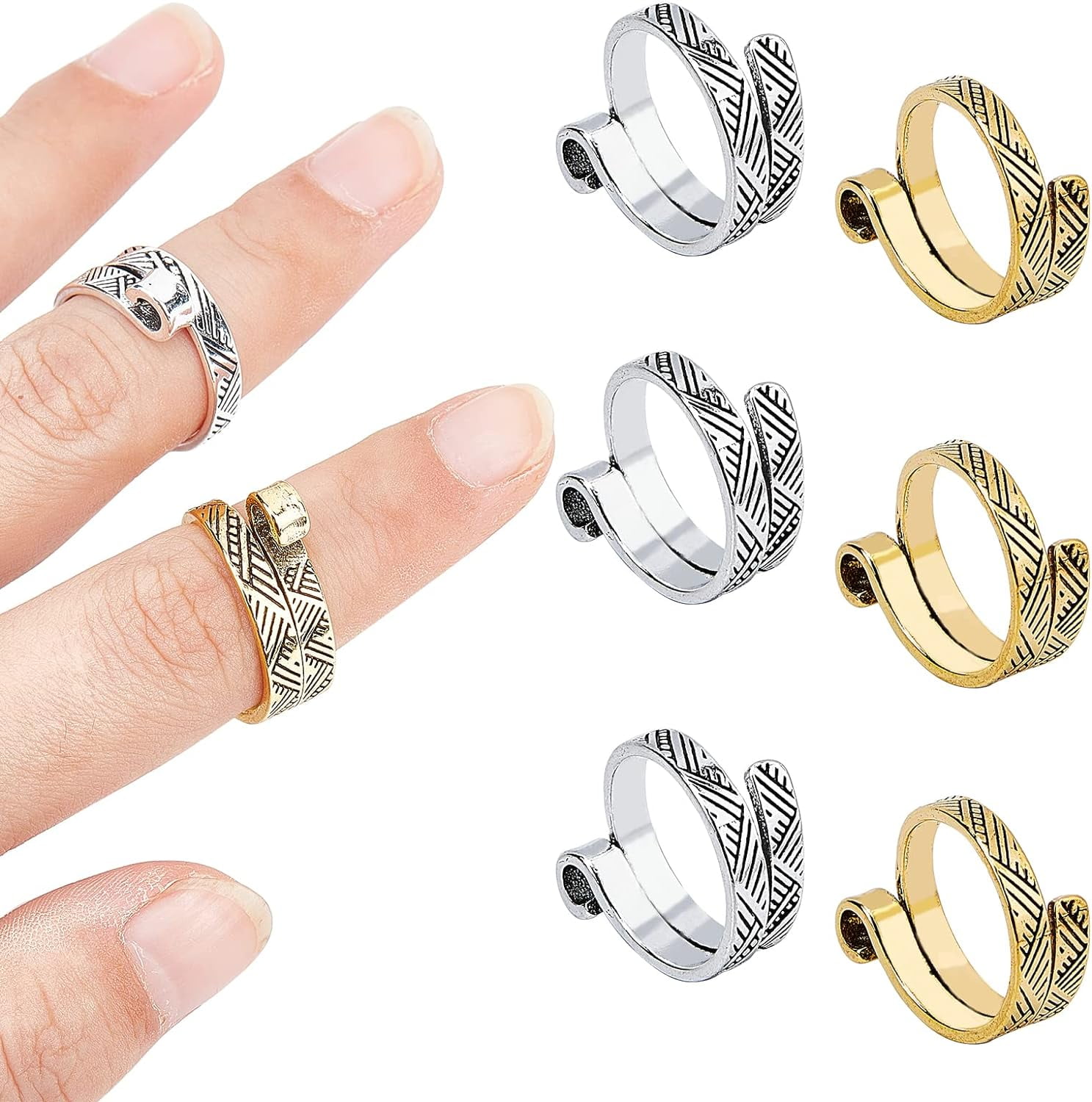 6 Pcs Knitting Thimble, Knitting Crochet Loop Ring for Fingers ...