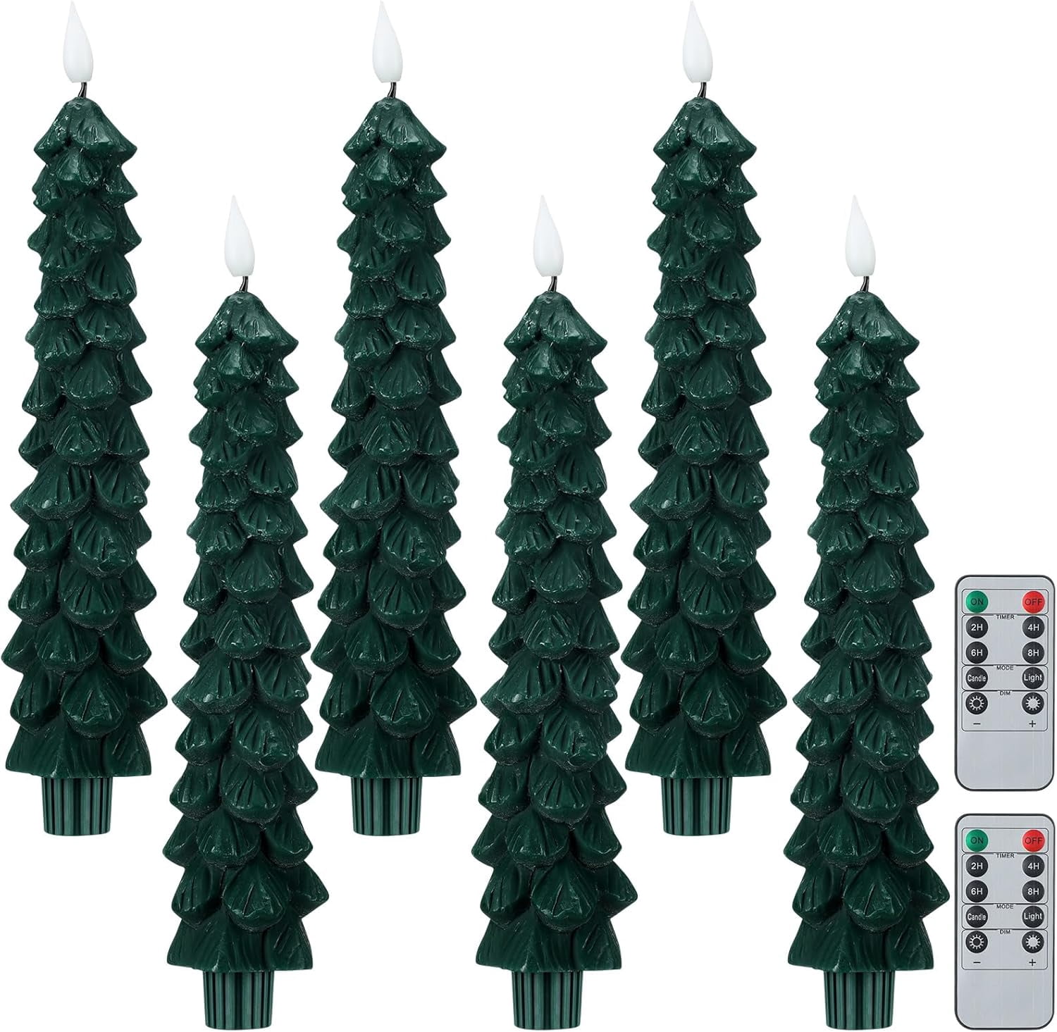 6 Pcs LED Flameless Tree Taper Candles with Remote Timer 9.7 Inch Real ...