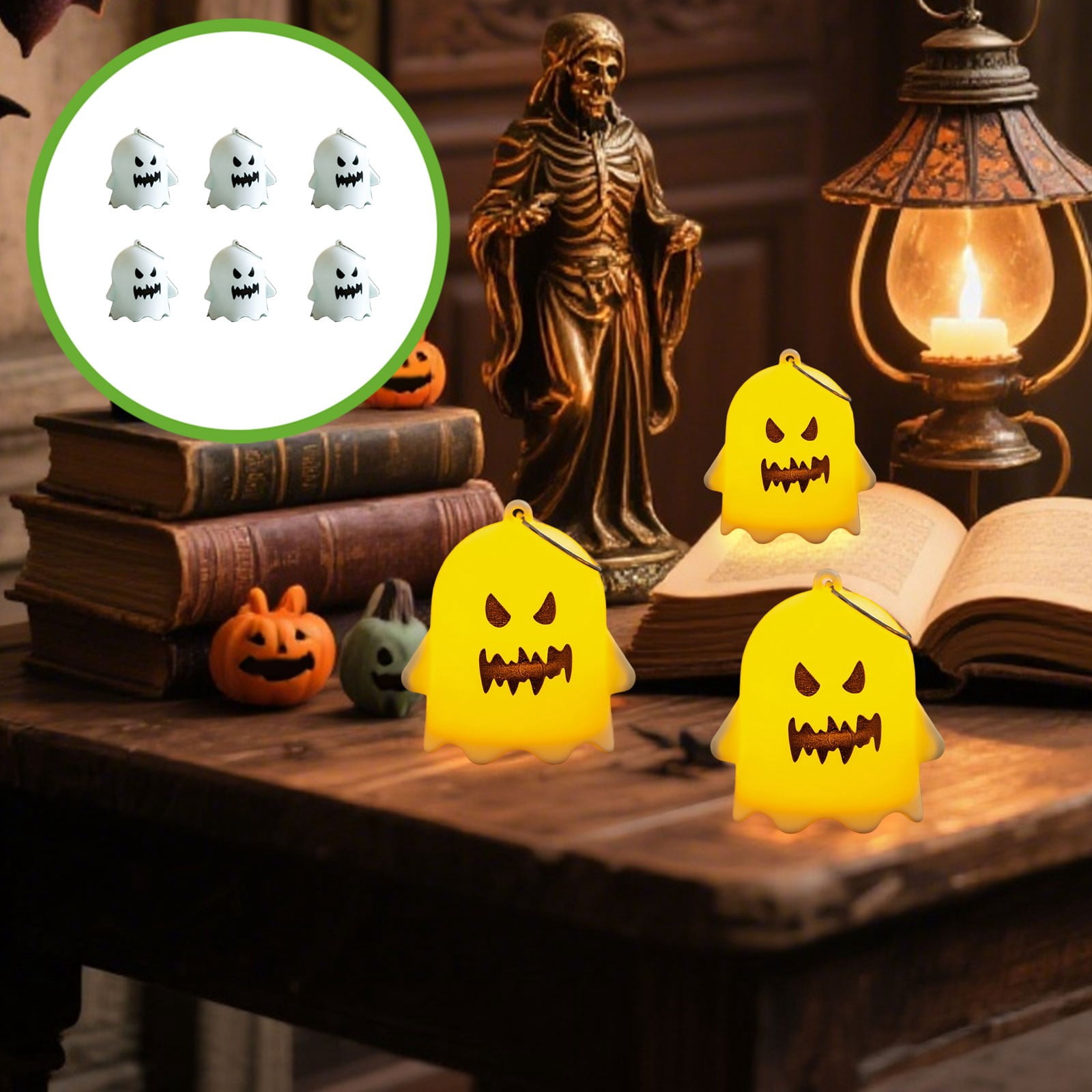 6 Pcs LED Halloween Lantern Light, Spooky Scary Horror Lamp with Cute ...