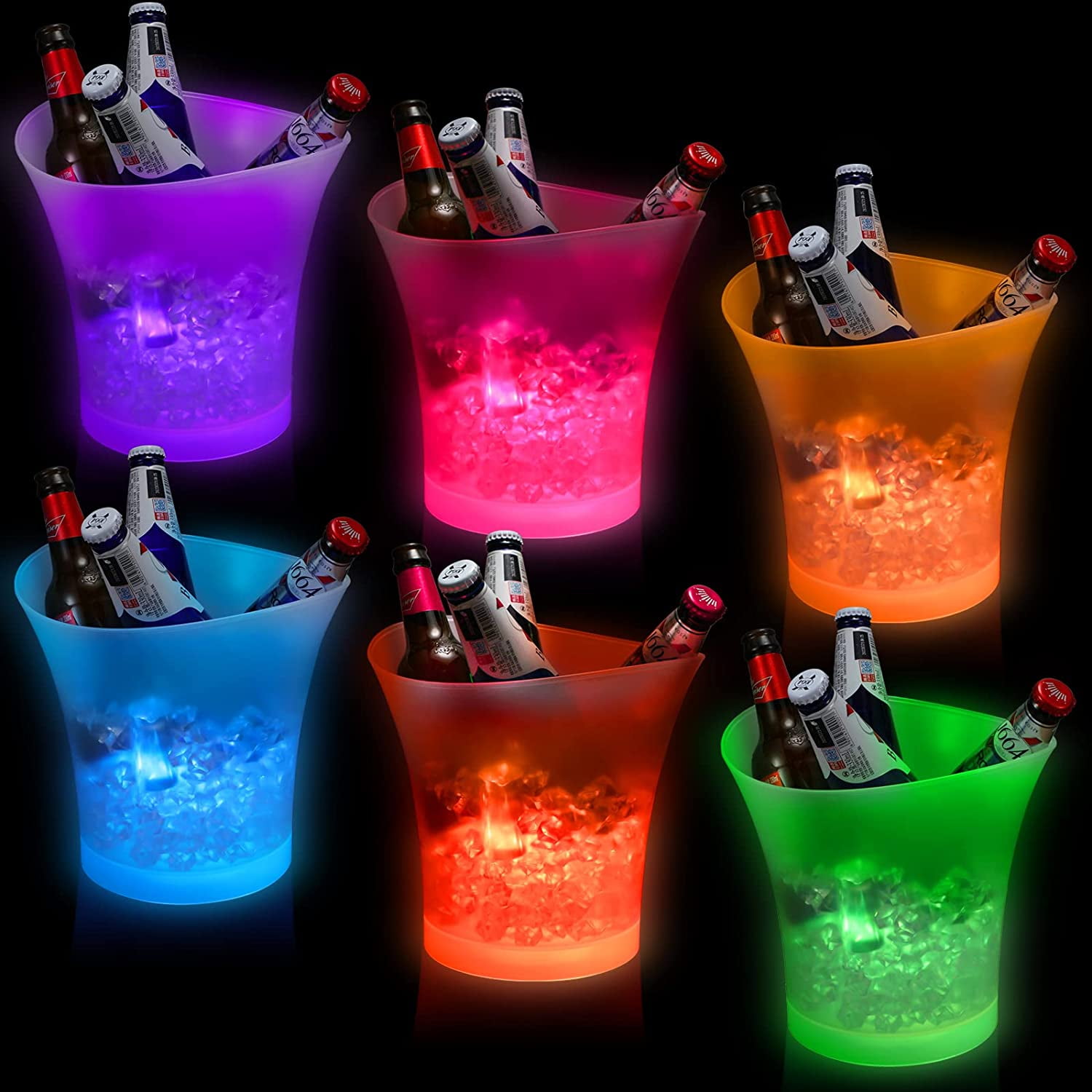 6 Pcs LED Ice Bucket Bulk 5L Large Capacity Wine Light Ice Bucket Drink ...