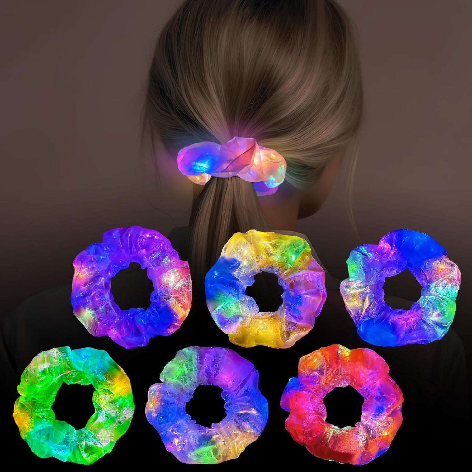 6 Pcs LED Scrunchies for Women, Colorful Mermaid Scrunchy, Light Up ...