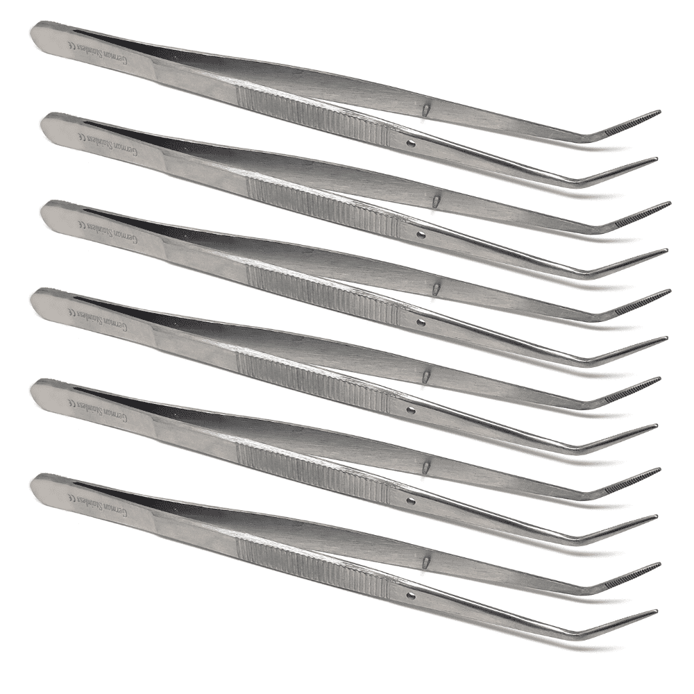6 Pcs Lab Tweezers with Angled Serrated Tips Made of Stainless Steel ...