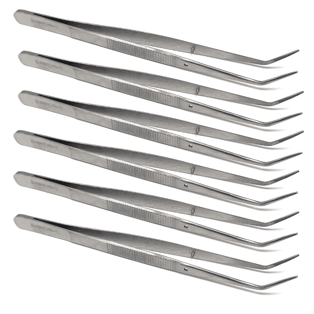 6 Pcs Lab Tweezers with Angled Serrated Tips Made of Stainless Steel ...