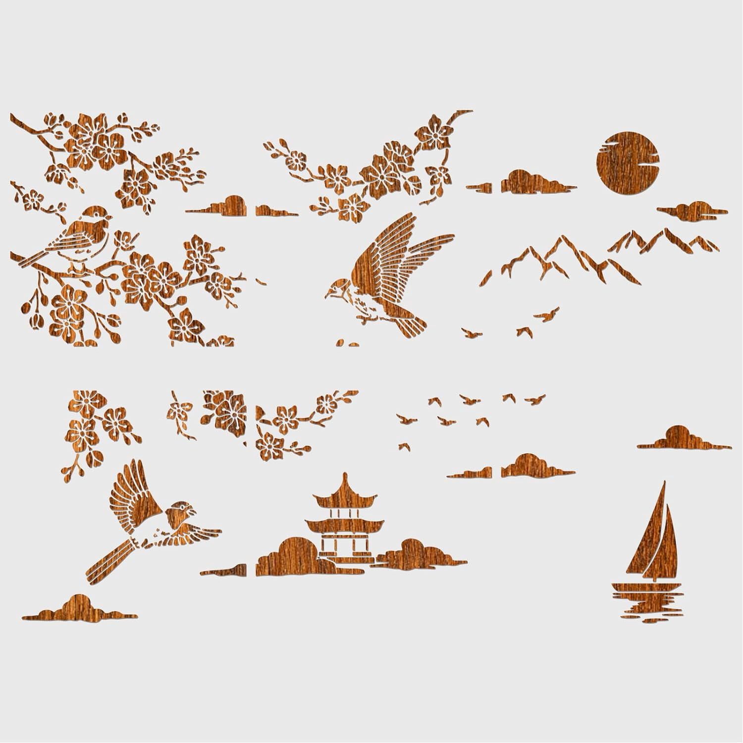 6 Pcs Landscape & Bird Stencils Mixed Pattern Spring Templates for Wall ...
