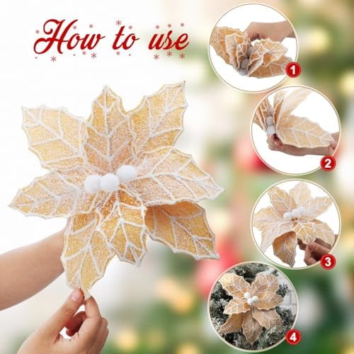 6 Pcs Large Christmas Gingerbread Poinsettia Flowers Tree Picks with ...