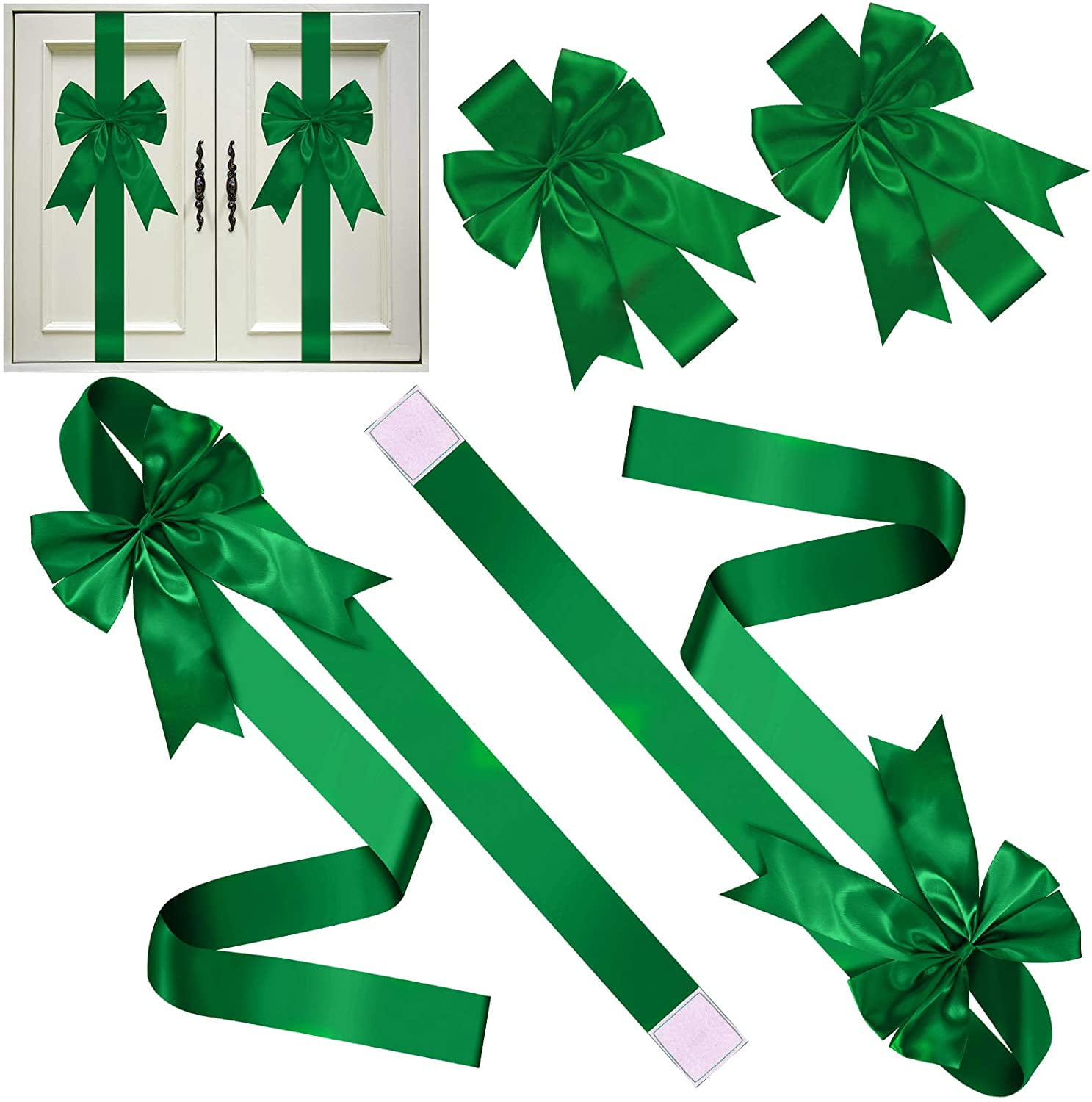 6 Pcs Large Green Christmas Cabinet Bows,Christmas Green Ribbon Easy to ...