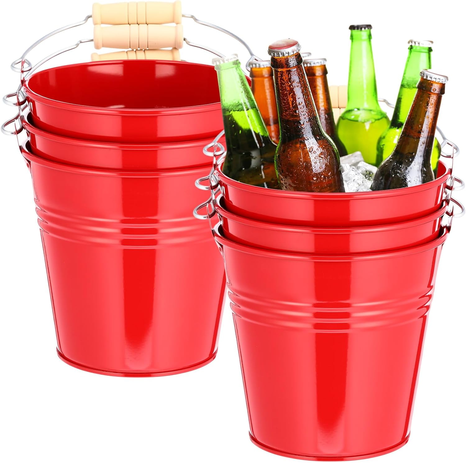 6 Pcs Large Metal Bucket Beer Bucket Galvanized Steel Pail with Handle ...