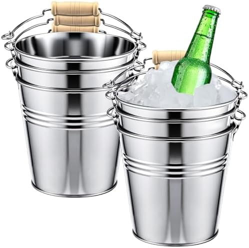 6 Pcs Large Metal Bucket Beer Bucket Galvanized Steel Pail with Handle ...