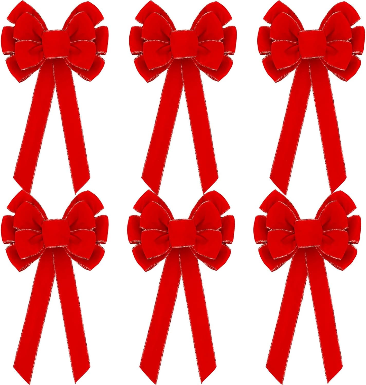 6 Pcs Large Red Christmas Velvet Bows Outdoor Big Christmas Tree Wreath ...