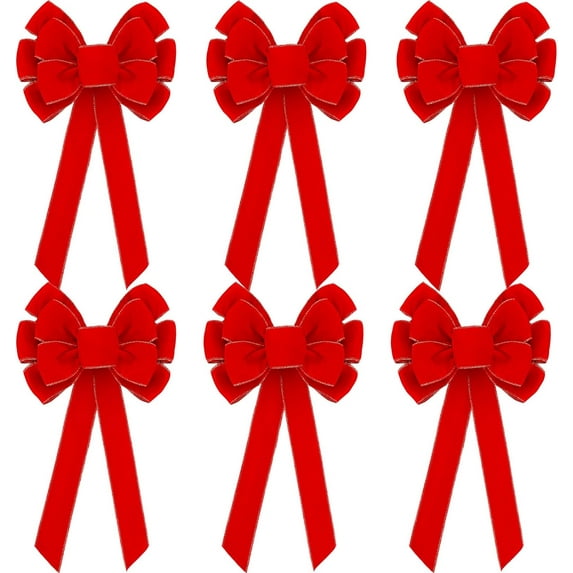 6 Pcs Large Red Christmas Velvet Bows Outdoor Big Christmas Tree Wreath ...