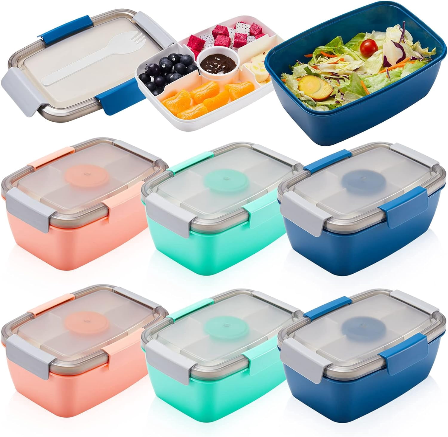6 Pcs Large Salad Container for Lunch 68 oz Salad Bowls Stackable Lunch ...