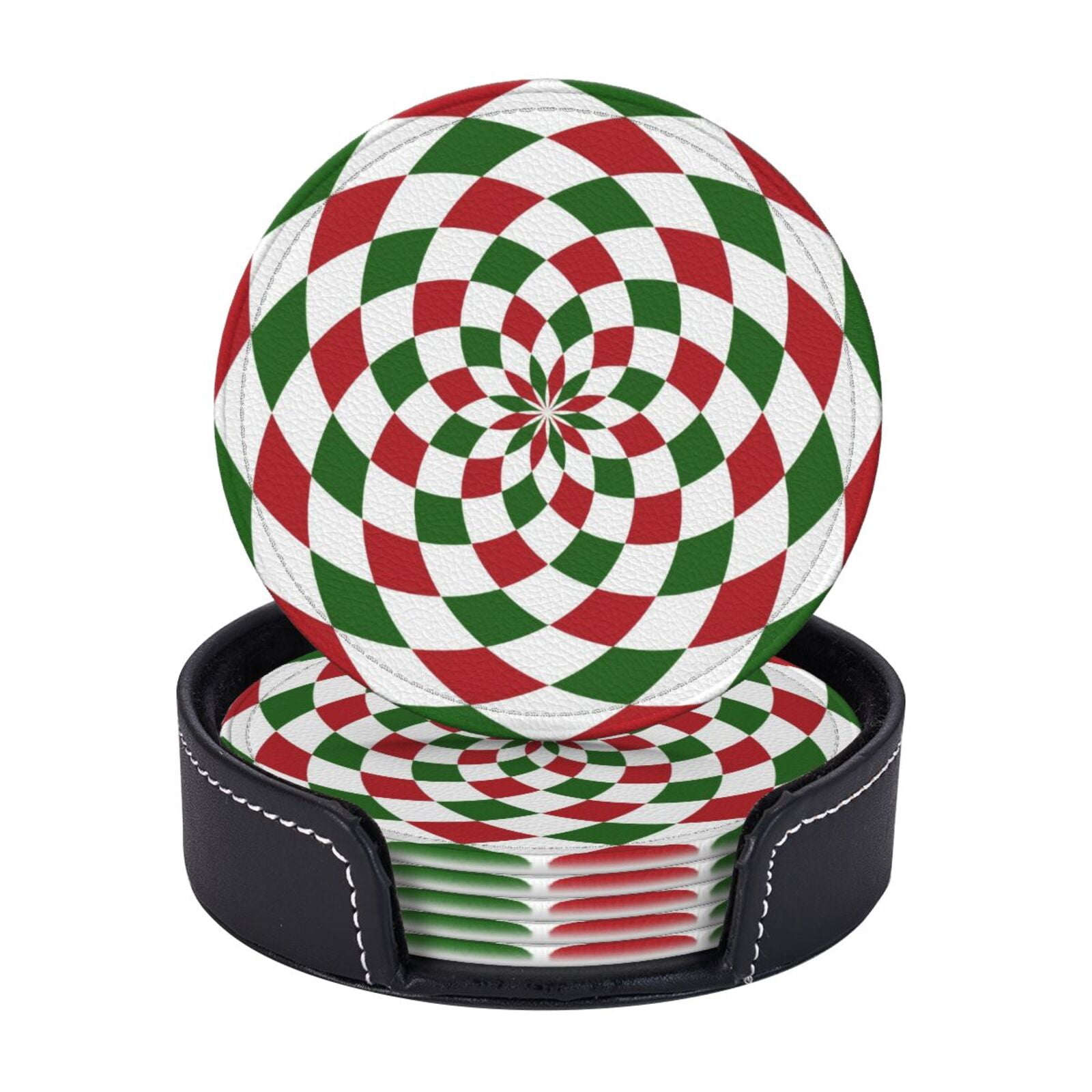 6 Pcs Leather Coasters,Christmas Patchwork Harlequin Pattern Coasters ...