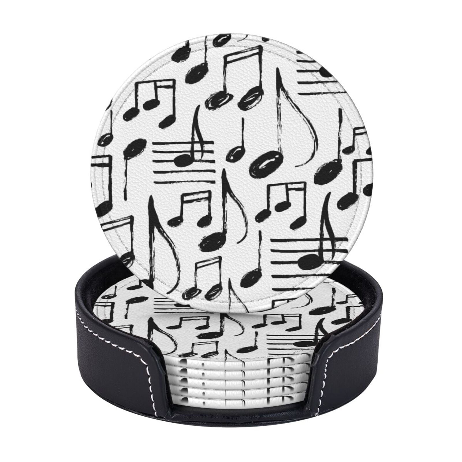 6 Pcs Leather Coasters,Hand Sketch Musical Notes Coasters For Drinks ...