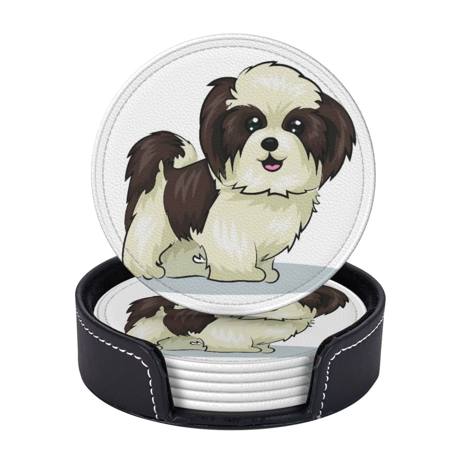6 Pcs Leather Coasters,Shih Tzu Dog Coasters For Drinks,Cup Mat Pad ...