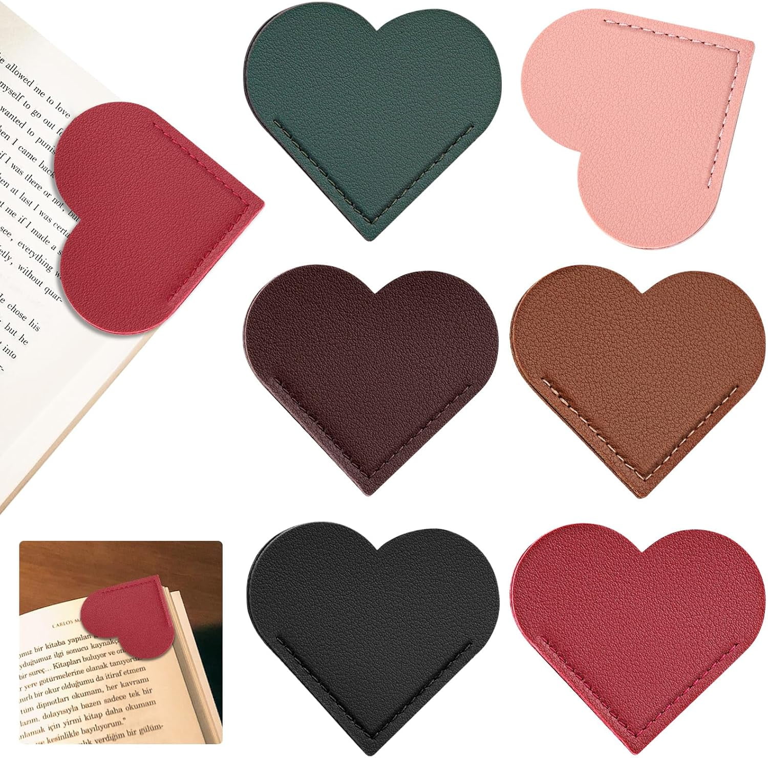 6 Pcs Leather Heart Bookmarks, Bookmarks for Women, Cute Heart Bookmark ...
