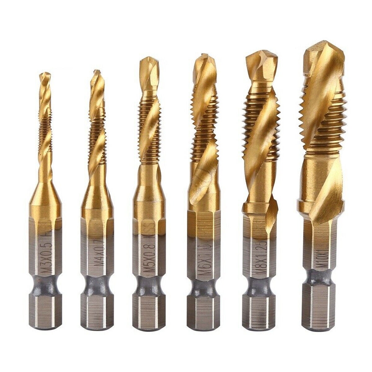 6 Pcs M3-M10 HSS 1/4" Hex Shank Screw Thread Tap Drill Bit Combination ...