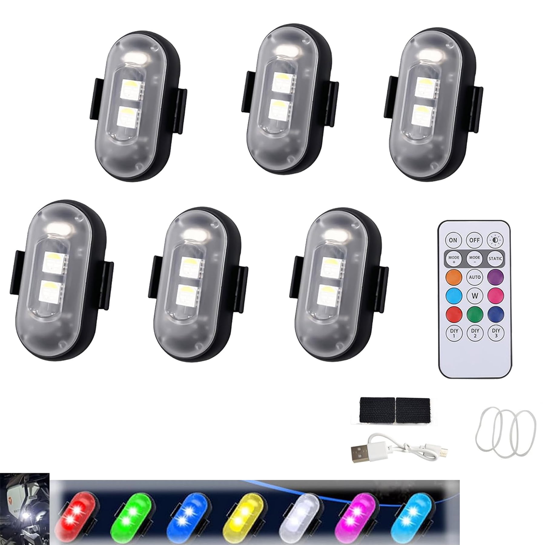 6 Pcs Magnetic LED Strobe Lights with Remote Control， Wireless USB ...