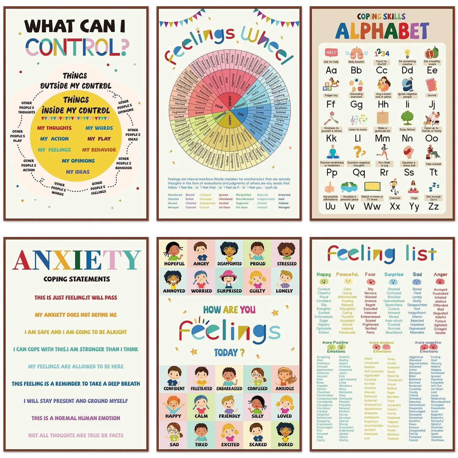 6 Pcs Mental Health Coping Skills Posters - Feeling Color Wheel ...