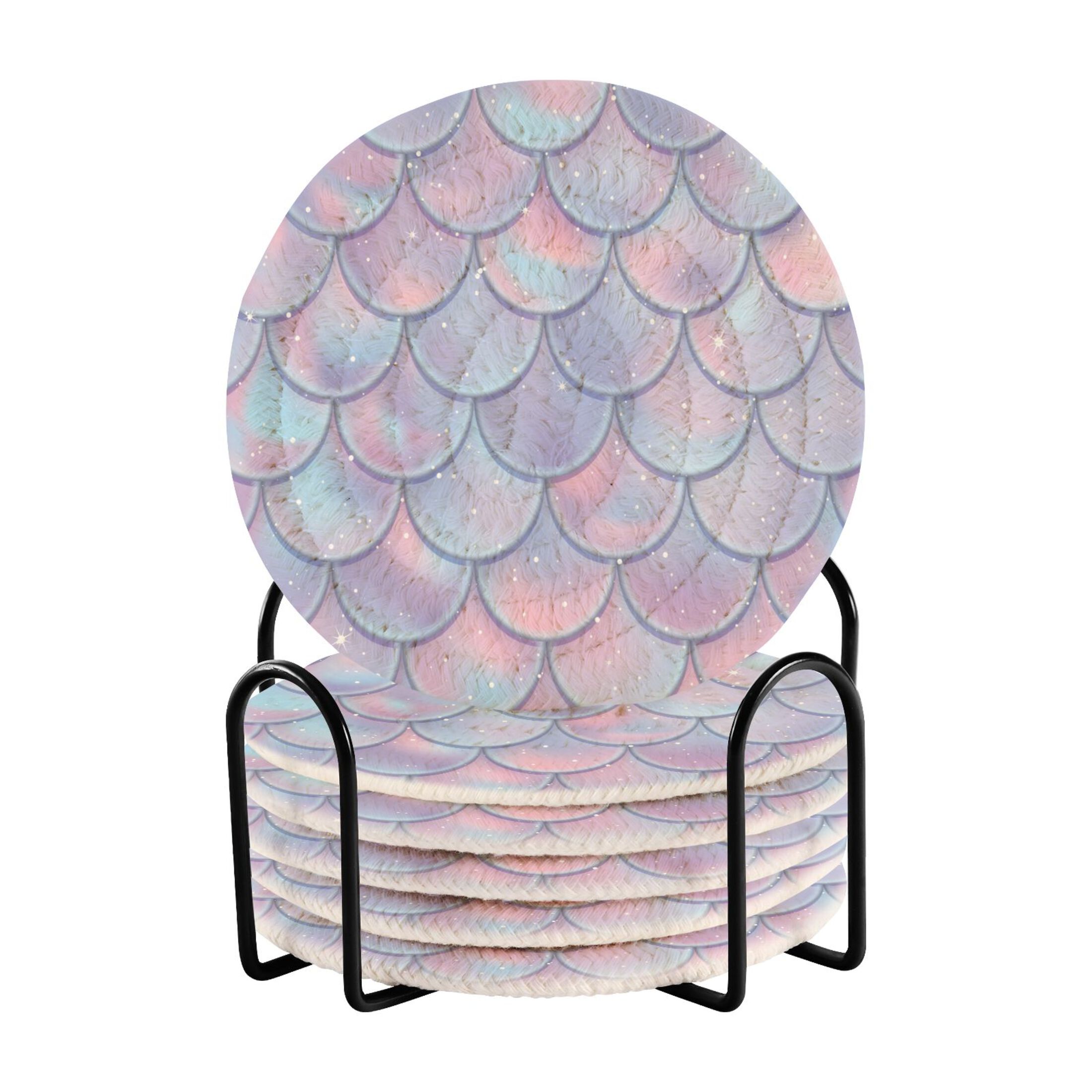 6 Pcs Mermaid Tail Scales Shiney Drink Coasters with Holder Absorbent ...