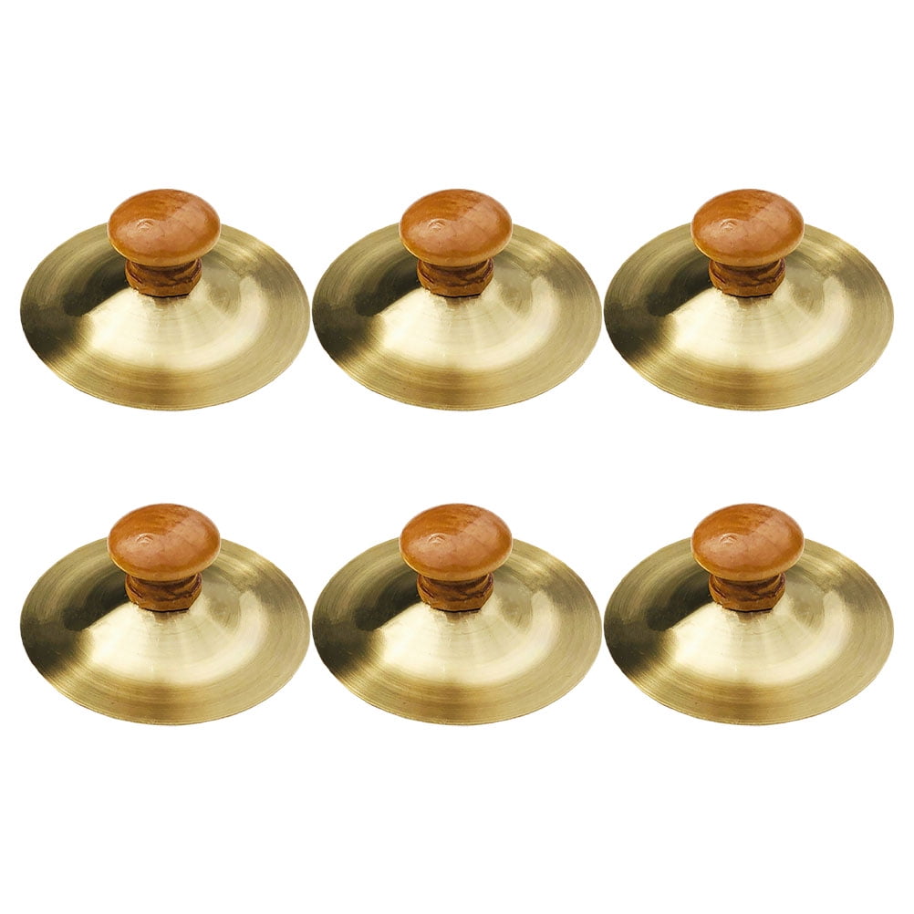 6 Pcs Metal Finger Cymbals With Wooden Handles Kids Music Instrument ...
