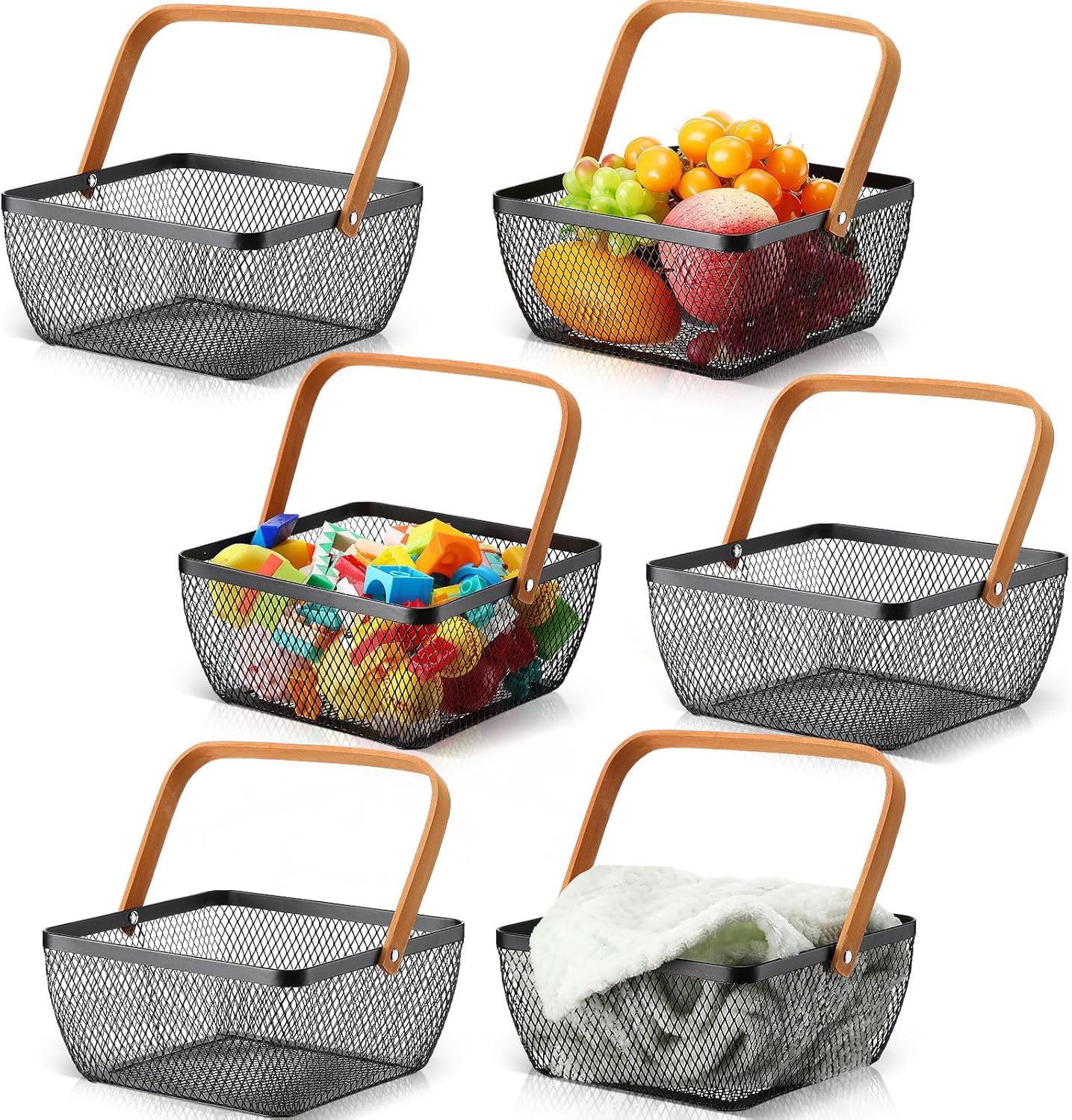 6 Pcs Metal Mesh Steel Basket with Handle Small Shopping Baskets Square ...