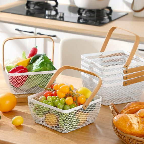 6 Pcs Metal Mesh Steel Basket with Handle Small Shopping Baskets Square ...