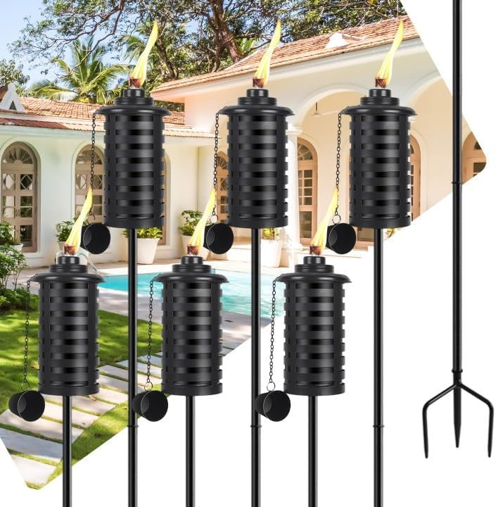 6 Pcs Metal Torch for Outside, 16 oz Outdoor Metal Torch Garden Décor ...