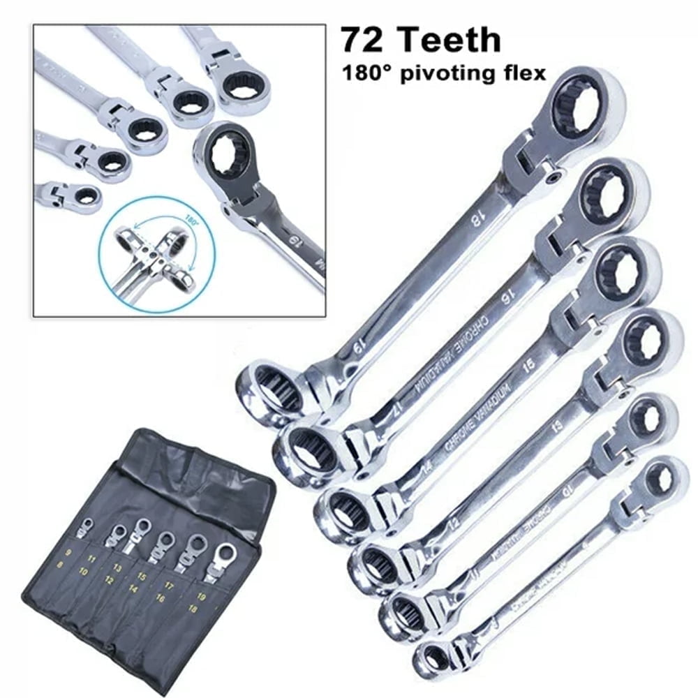 6 Pcs Metric Ratchet Wrench Set, Double Box End Flex-Head, Extra Long ...