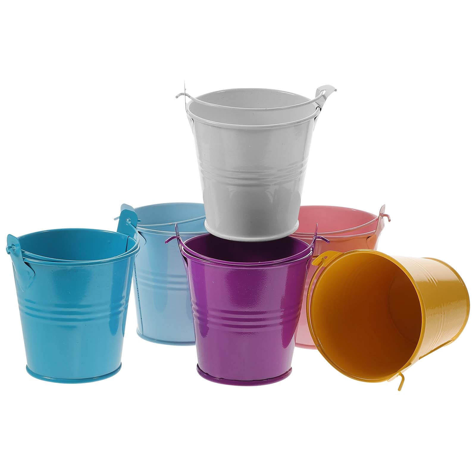 6 Pcs Mini Bucket Popcorn Butter Tinplate Buckets Round Basket Trash ...