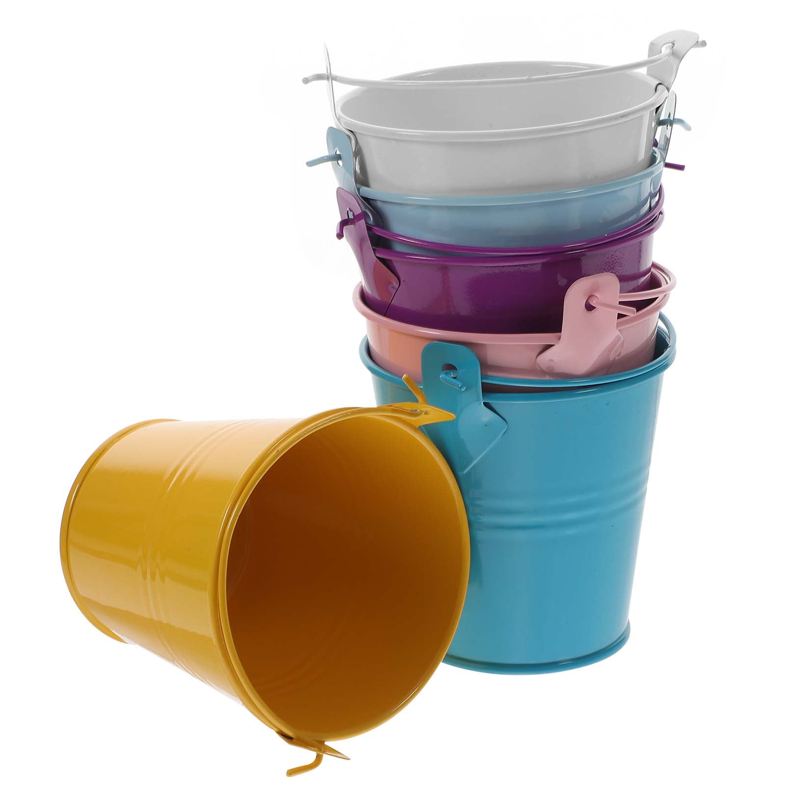 6 Pcs Mini Bucket Small Tin Tinplate Buckets Collapsible Trash Can ...