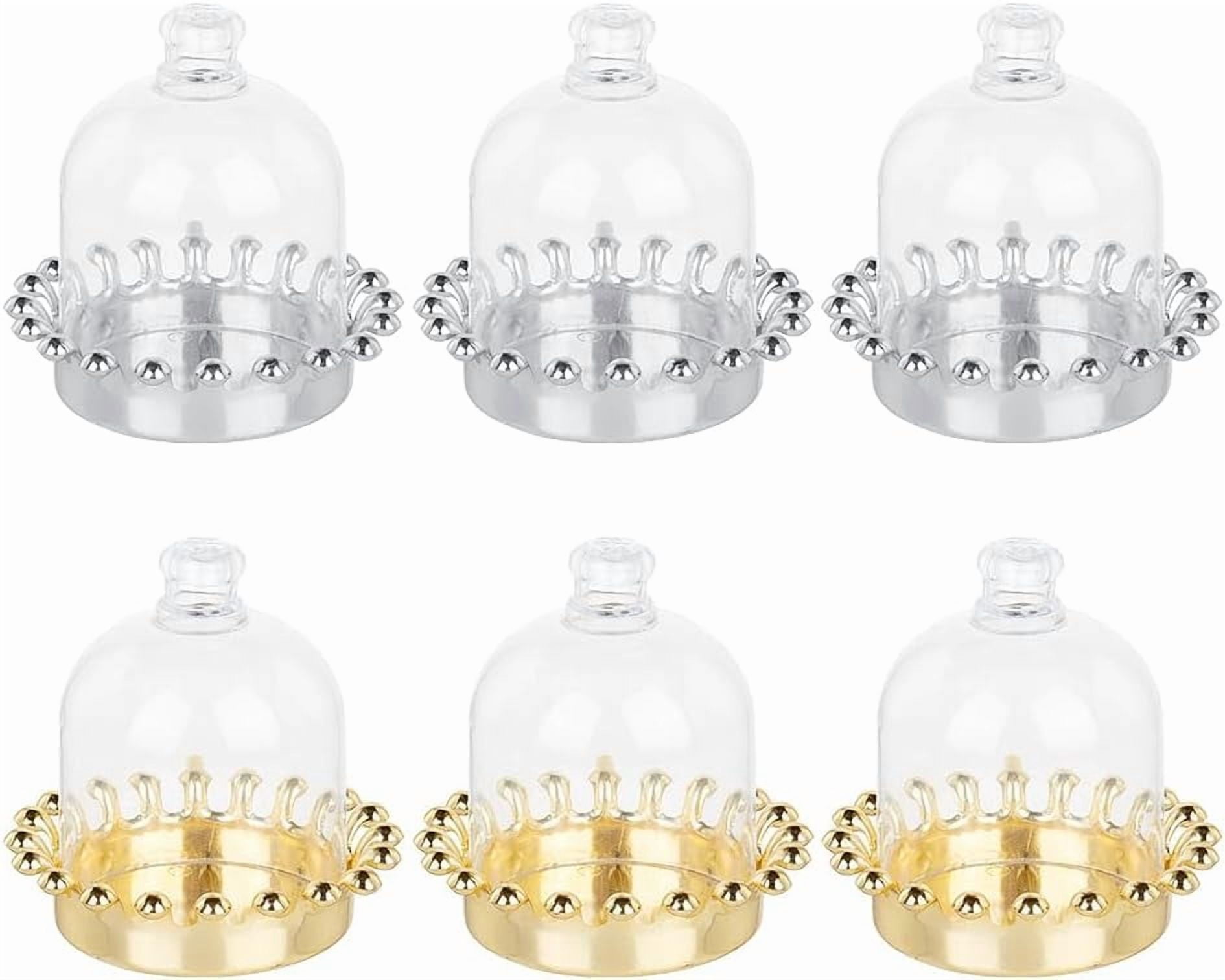 6 Pcs Mini Cake Stand with Dome Cover Plastic Cake Display Stand Glass ...