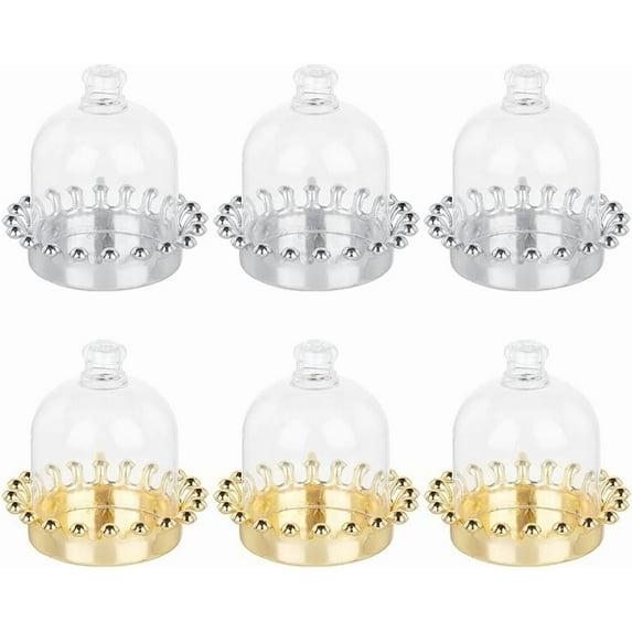 6 Pcs Mini Cake Stand with Dome Cover Plastic Cake Display Stand Glass ...