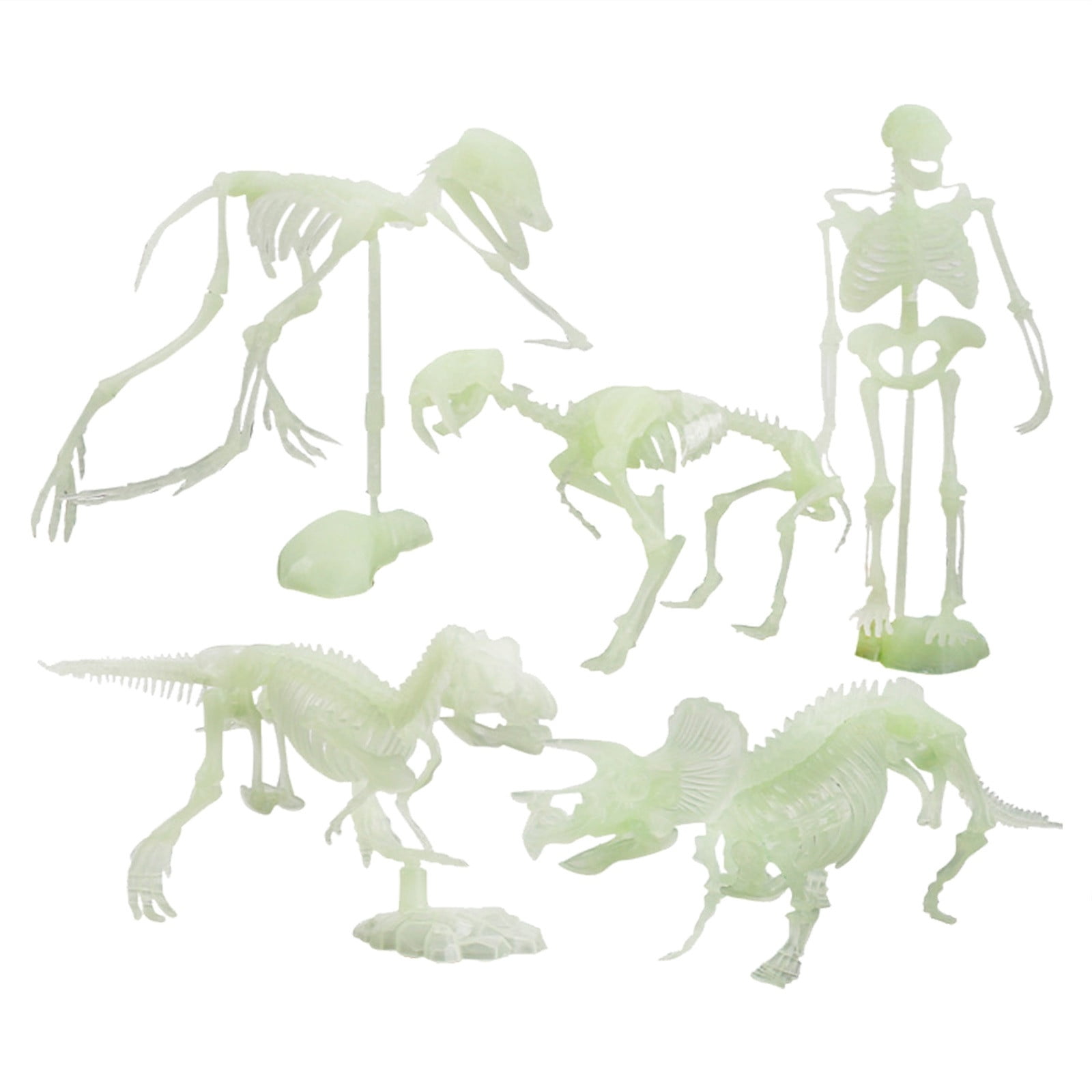 6 Pcs Mini Dinosaur SkeletonToy Set Glow In Dark Small Luminous ...