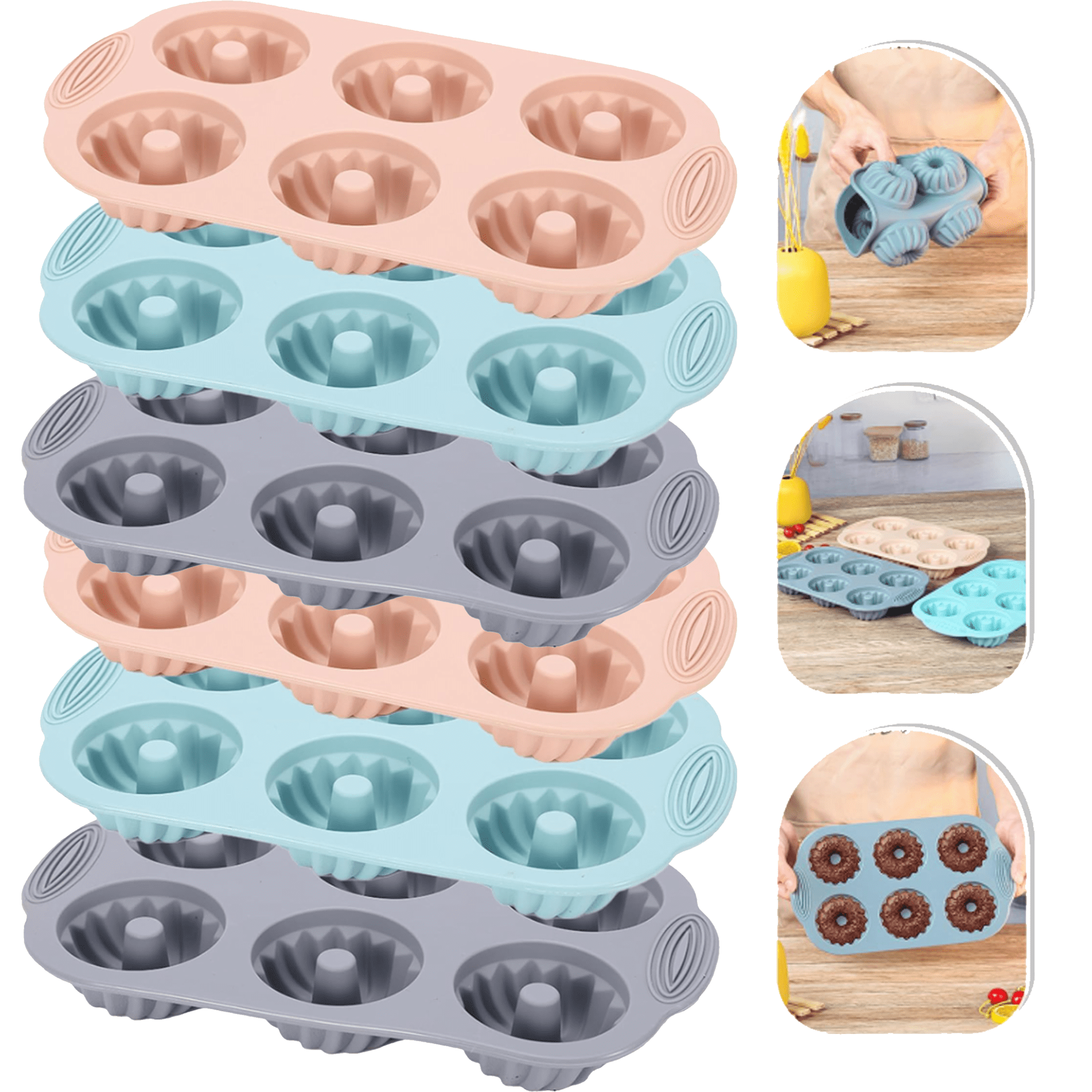 6 Pcs Mini Fluted Cake Pan, 6-Cavity Fluted Tube Cake Pan, Non-stick ...