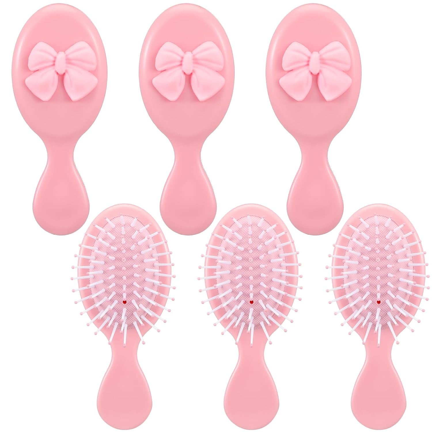 6 Pcs Mini Hair Brush Bulk with Bow Travel Detangling Brush Pink ...